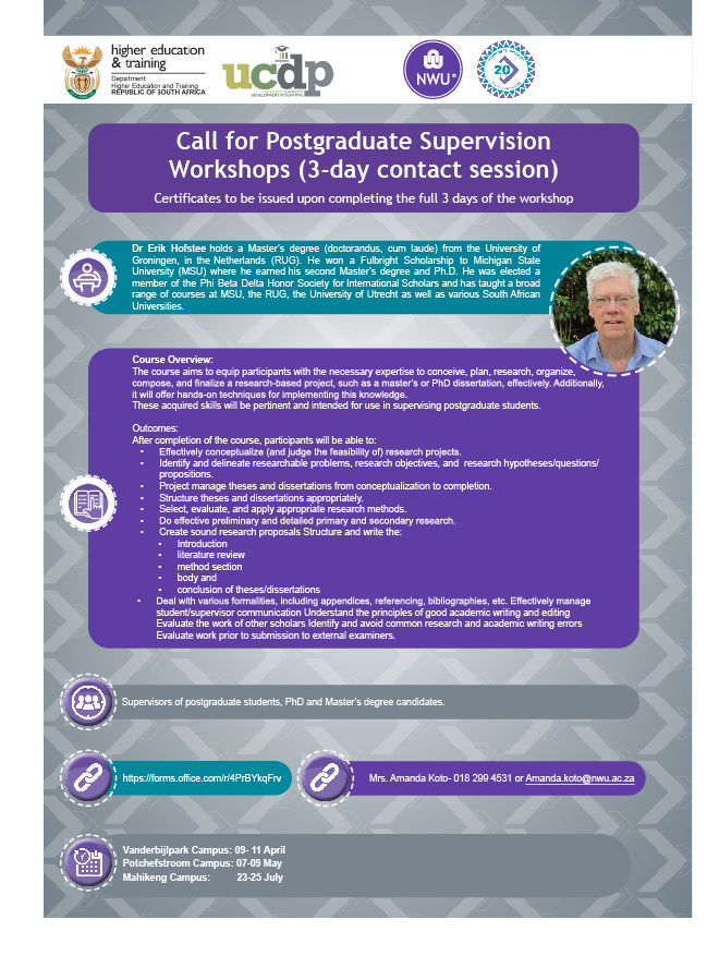Call for Postgraduate Supervision Workshops | NWU | North-West University
